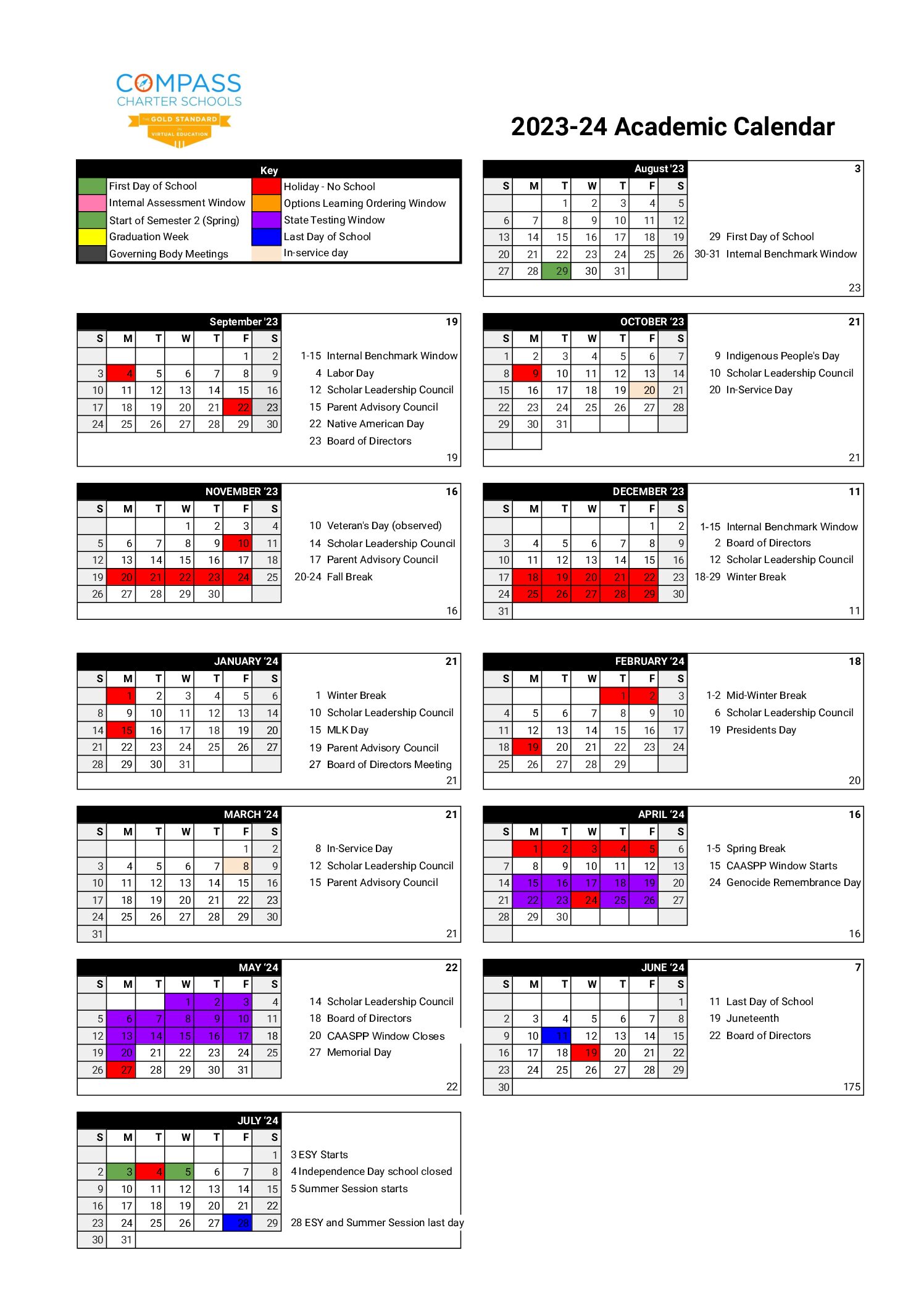 Calendar - Compass Charter Schools